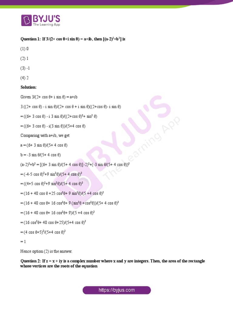Complex Numbers JEE Advanced Previous Year Questions With Solutions | PDF | Quadratic Equation ...