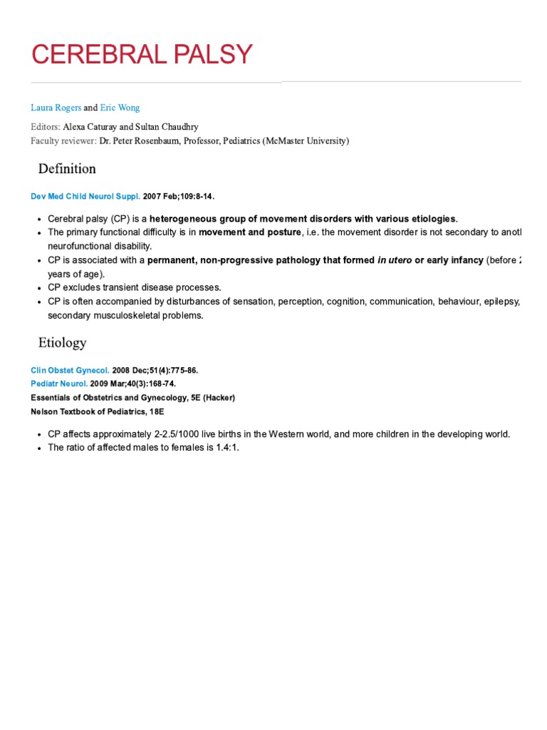 Cerebral palsy _ McMaster Pathophysiology Review | PDF