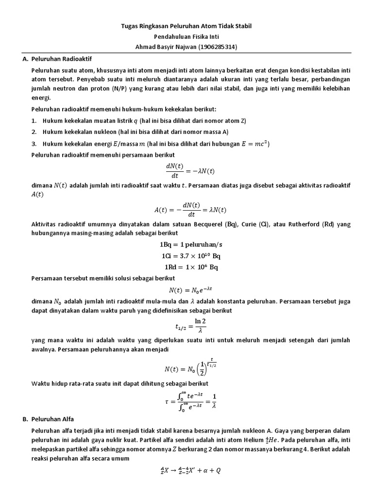 Peluruhan Atom: Stabil dan Tidak Stabil | PDF