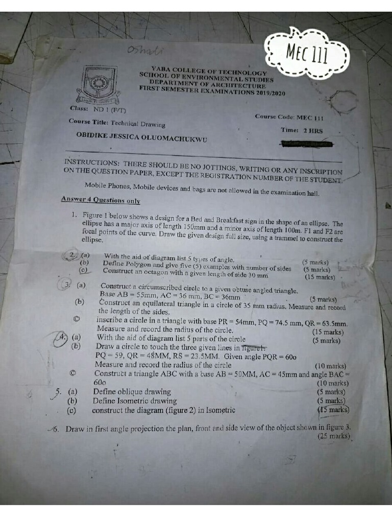 Technical Drawing Past Question | PDF