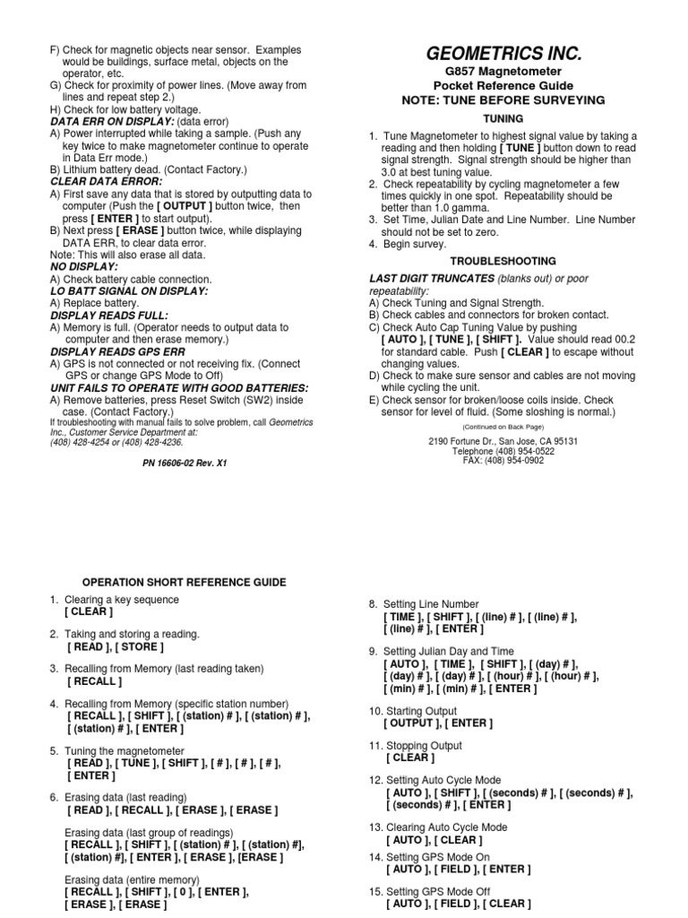 G857 Magnetometer Operation Guide | PDF | Magnetometer | Electronics