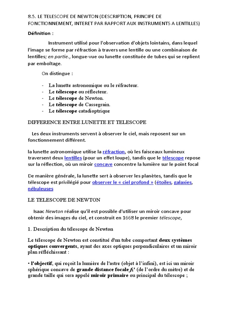 Fonctionnement du télescope de Newton | PDF | Télescope | Optique
