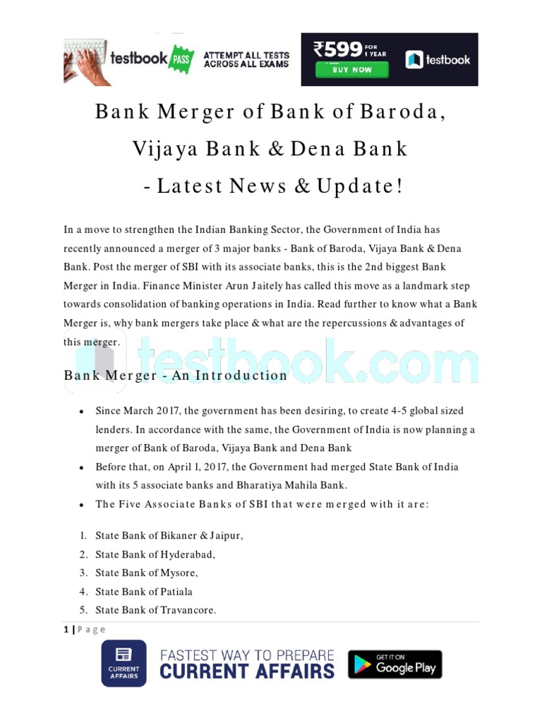 Bank Merger: Baroda, Vijaya & Dena | PDF | Banks | Banking
