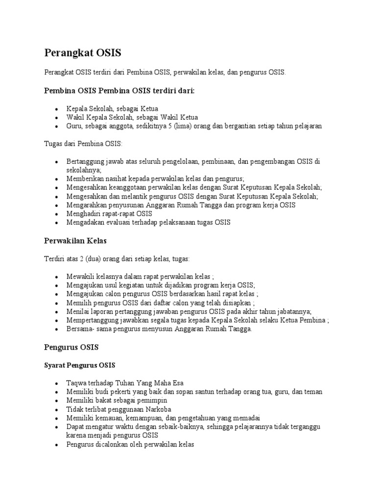 Struktur dan Tugas OSIS Sekolah | PDF
