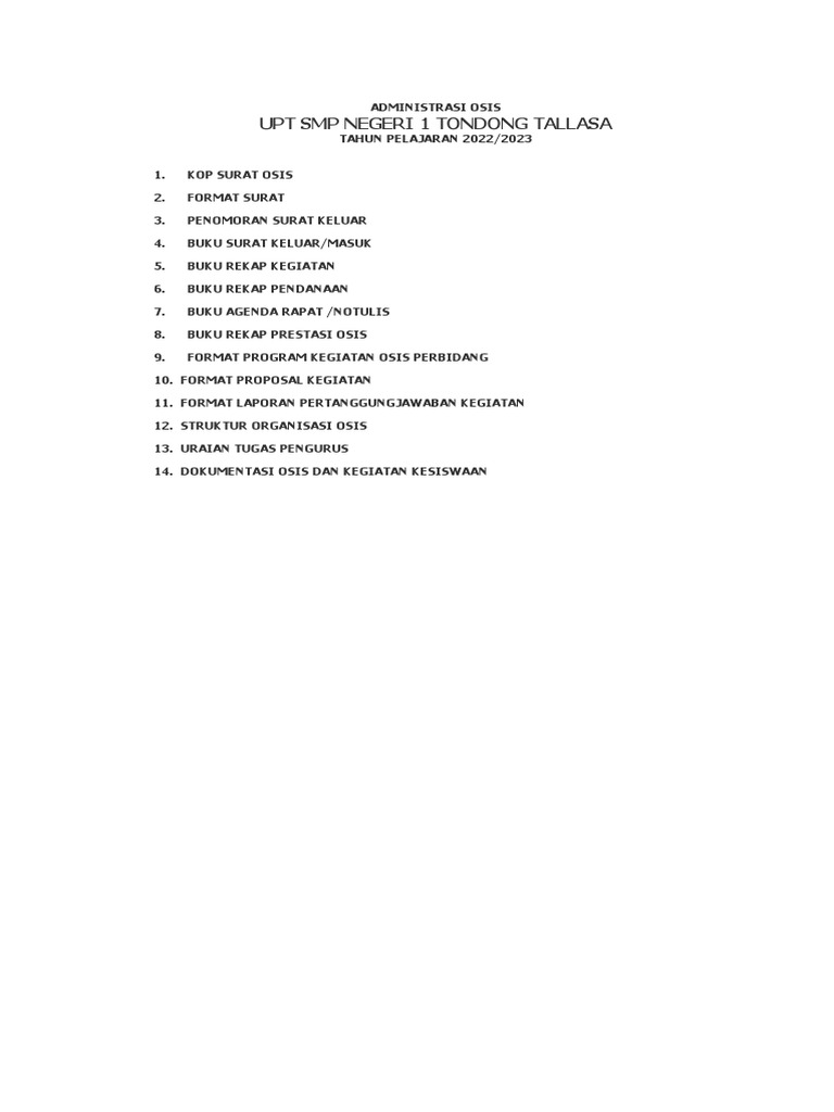 Administrasi Osis | PDF