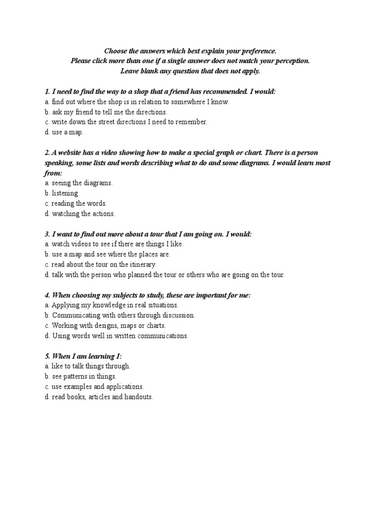 Discover your learning preferences with this perception questionnaire ...