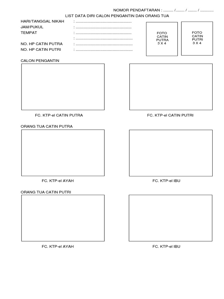 Formulir Data Pernikahan Catin | PDF
