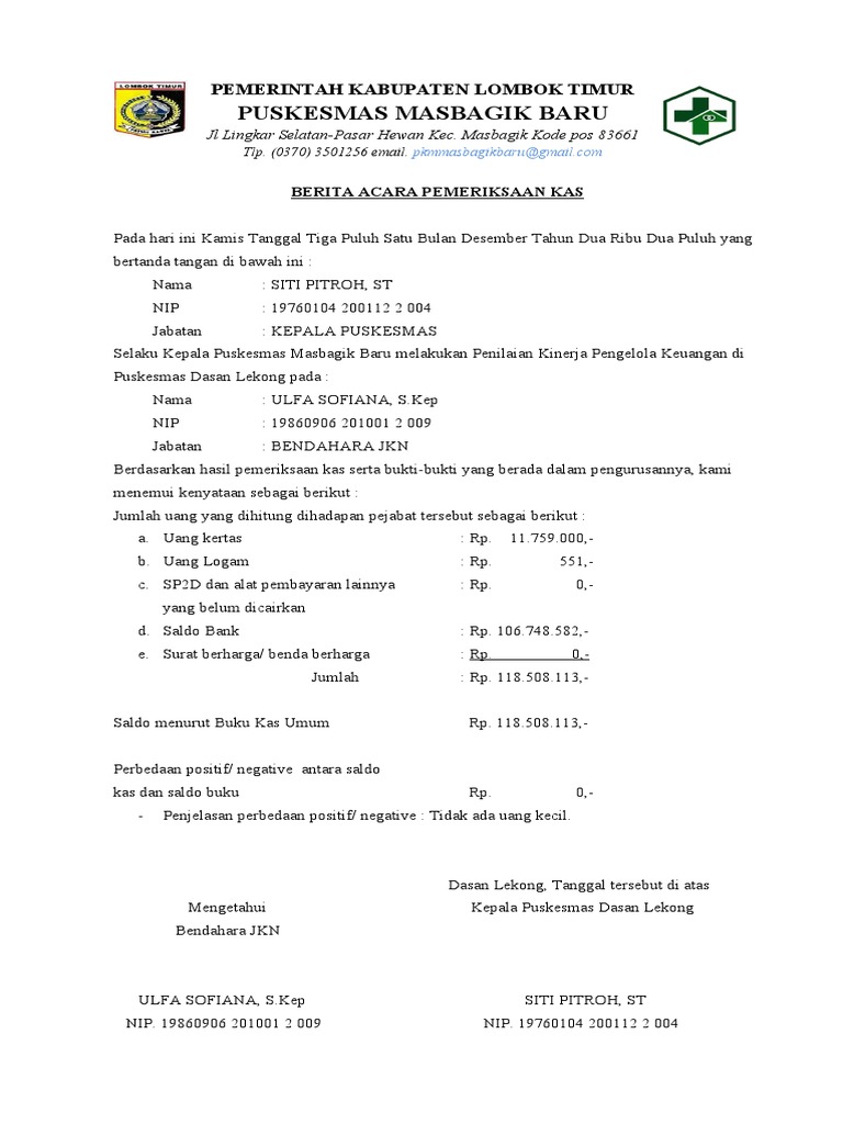 Berita Acara 2020 PKM Masbagik Baru | PDF