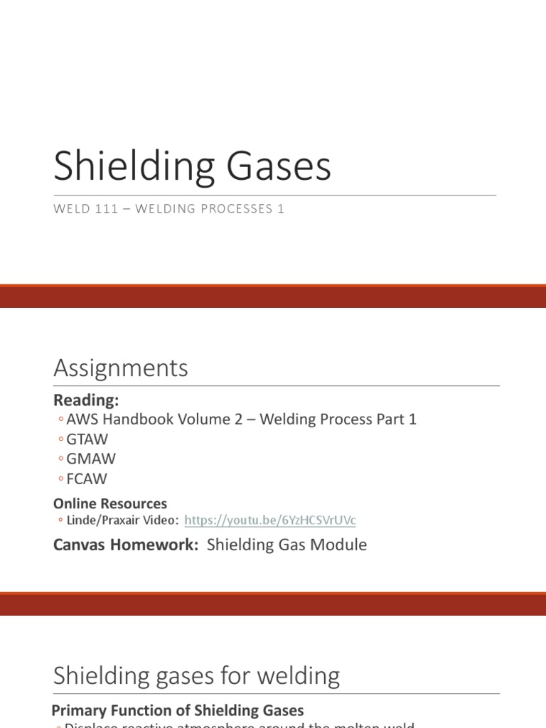 Weld 111 - Session 26 - Shielding Gases | PDF | Argon | Physical Sciences