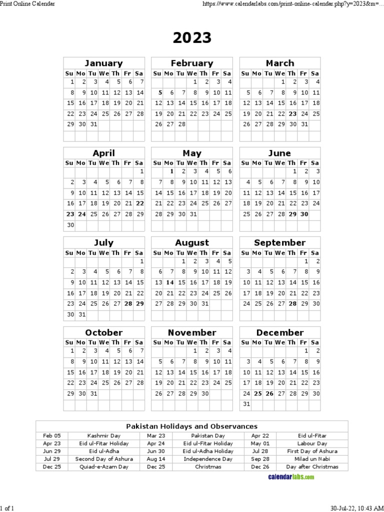 2023 Calendar | PDF | Public Holiday | Observances