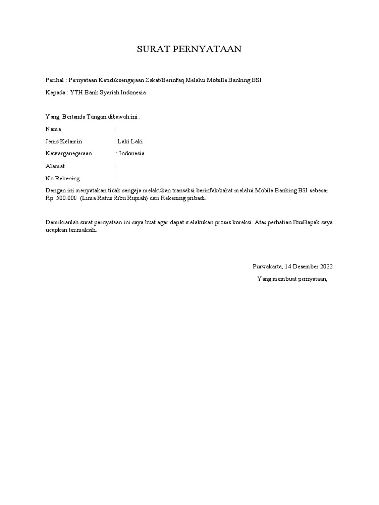 Contoh Surat Pernyataan | PDF