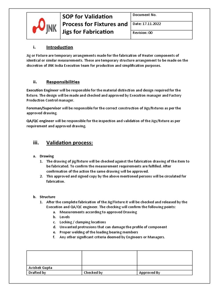 Jig Validation Procedure Pdf Metal Fabrication Economic Sectors