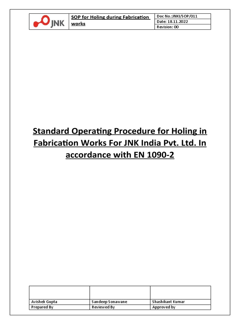 Standard Operating Procedure for Precise Holing During Fabrication ...