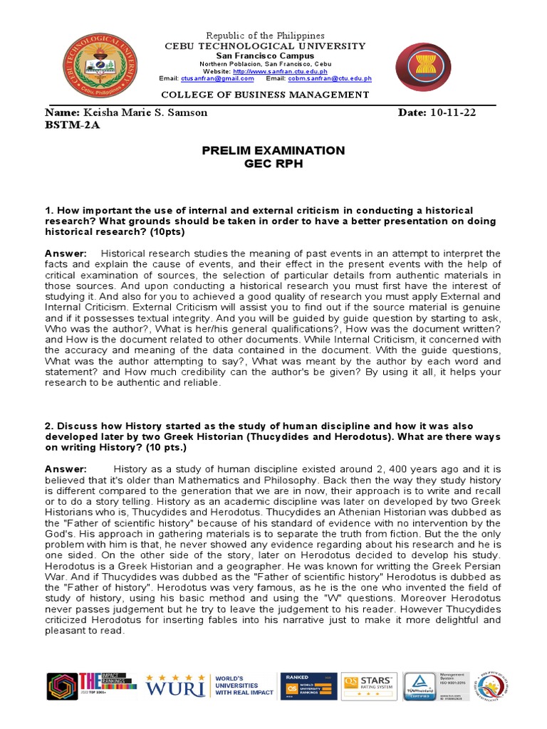 Long Quiz (Gec RPH) | PDF