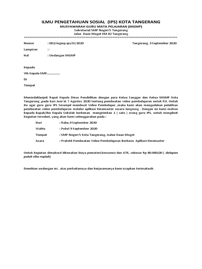 Surat Undangan MGMP | PDF