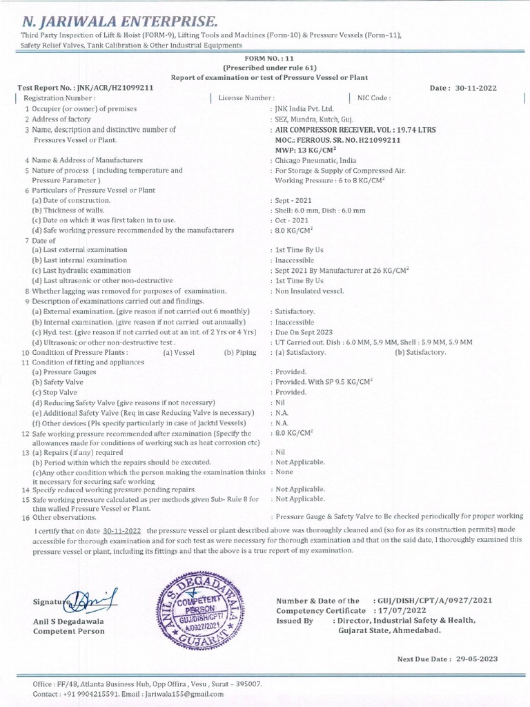 Form 11 - JNK - Air Compressor | PDF