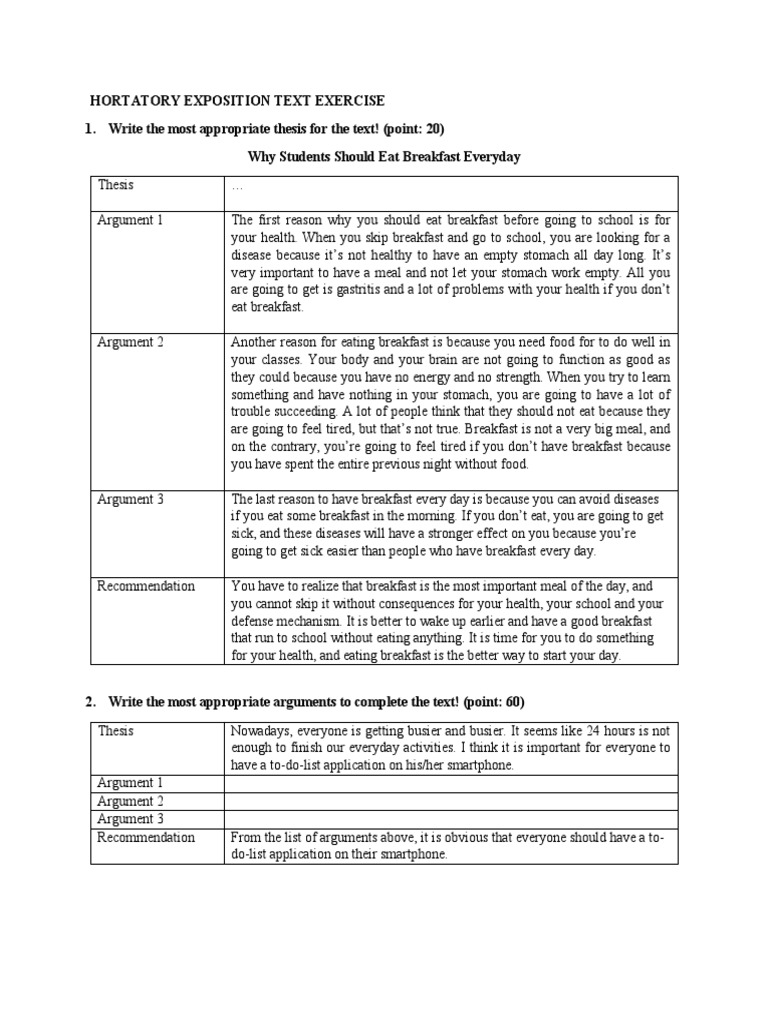 Hortatory Exposition Text Exercise | PDF | Infection | Diseases And Disorders