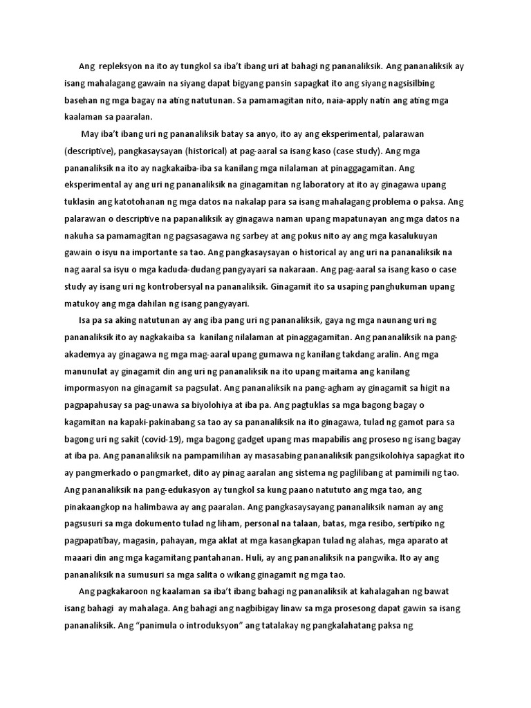 Repleksyon Pananaliksik | PDF