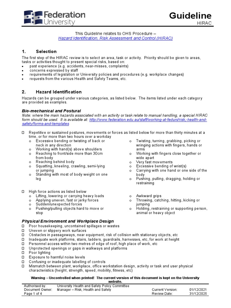 HIRAC Guideline | PDF | Occupational Safety And Health | Risk