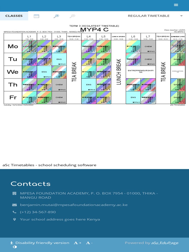 MYP4 C Term 3 Timetable 2022 | PDF