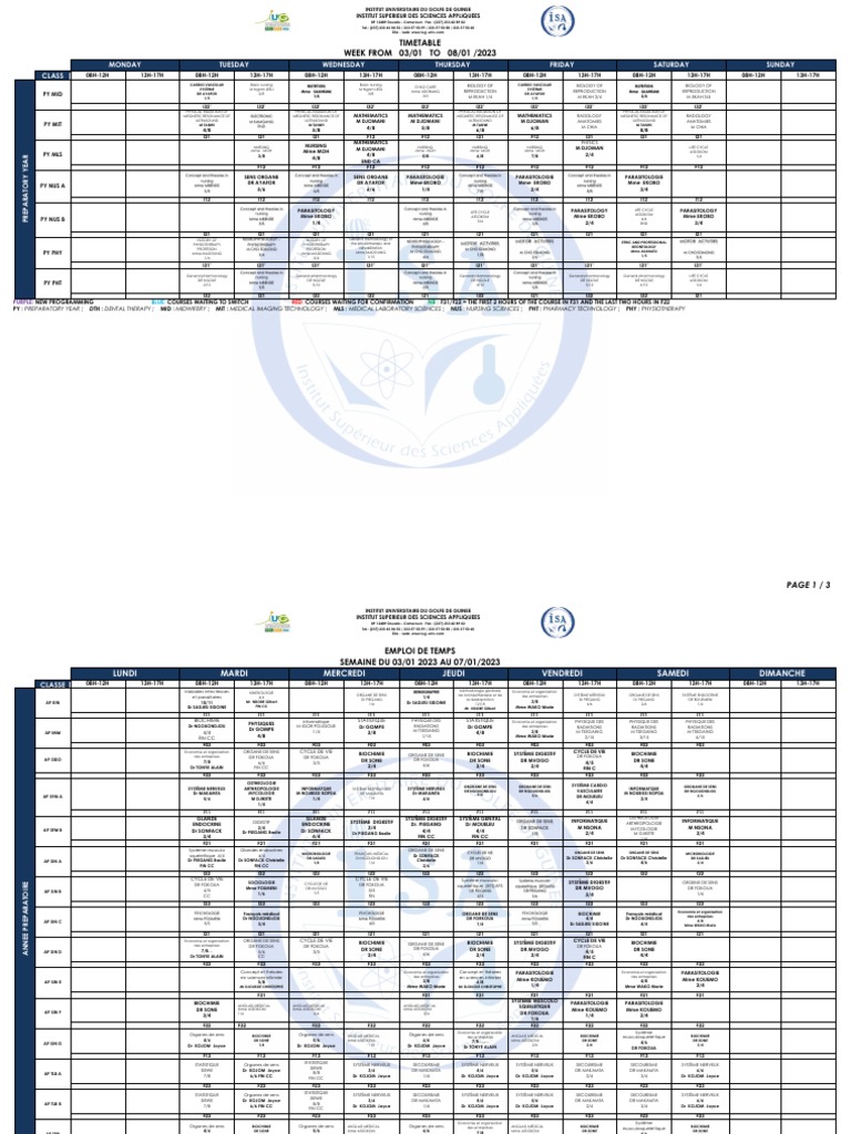 Timetable HND + Bts From 03-01 To 08-01-2023x01 | PDF | Health Care | Public Services