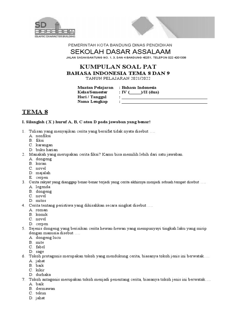 Kusolat Pat Bi Tema 8-9 Kelas 4 2021-2021 | PDF