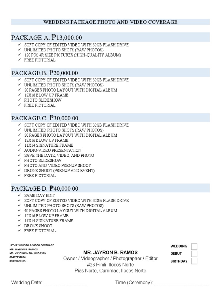 Wedding Package Photo and Video Coverage | PDF | Wedding Photography ...