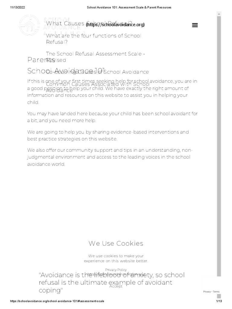 School Avoidance 101 - Assessment Scale & Parent Resources | PDF ...
