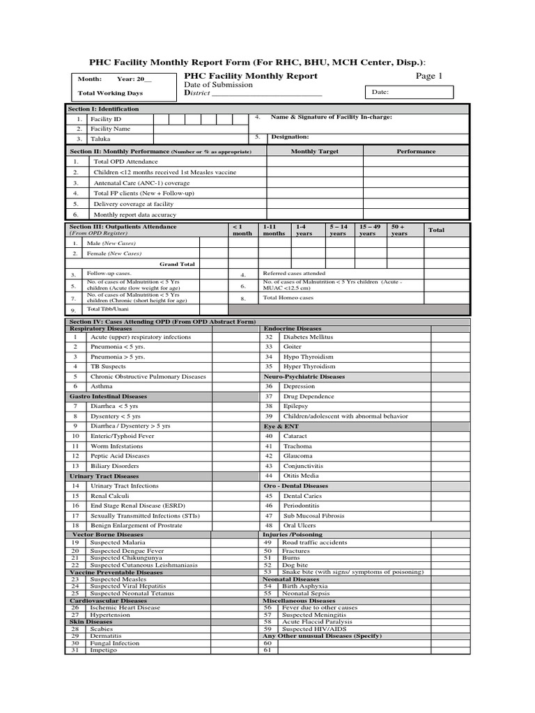PHC Facility Monthly Report Form | PDF