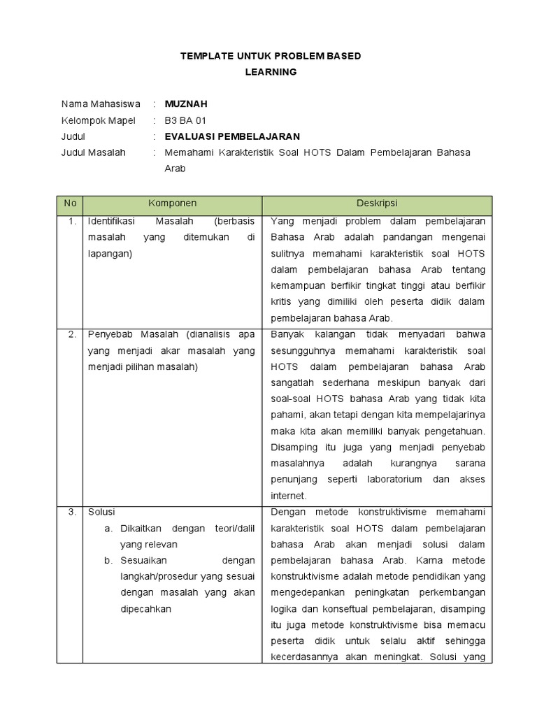 Template Untuk Problem Based Learning | PDF