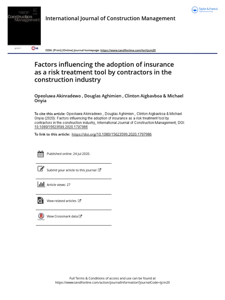 Factors Influencing The Adoption of Insurance | PDF | Insurance | Risk