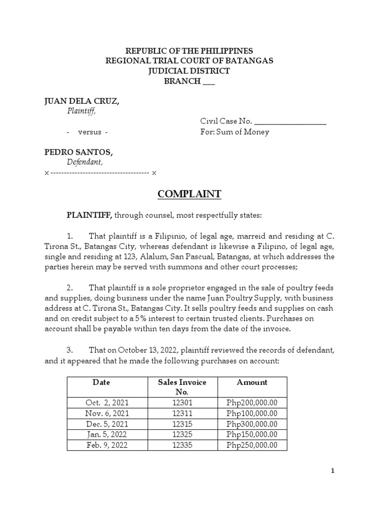 Complaint For Sum of Money | PDF | Lawsuit | Government