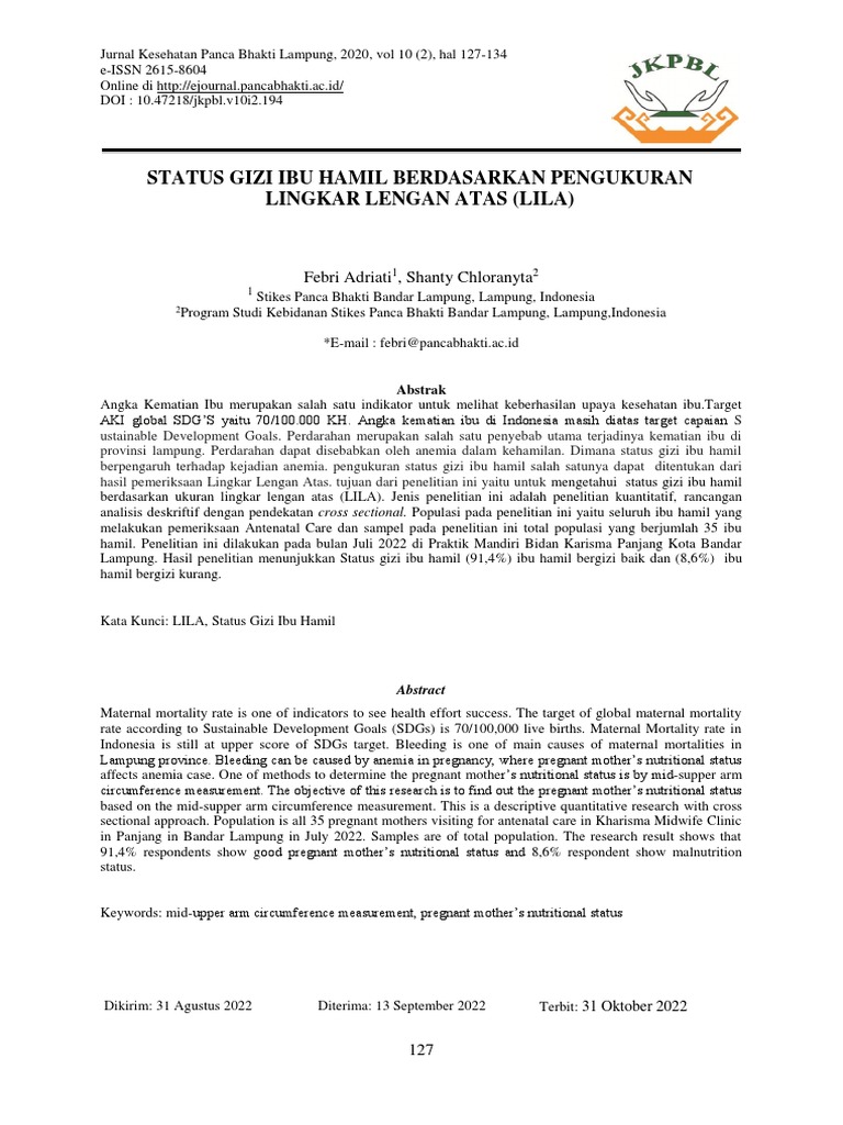 Status Gizi Ibu Hamil Berdasarkan LILA | PDF