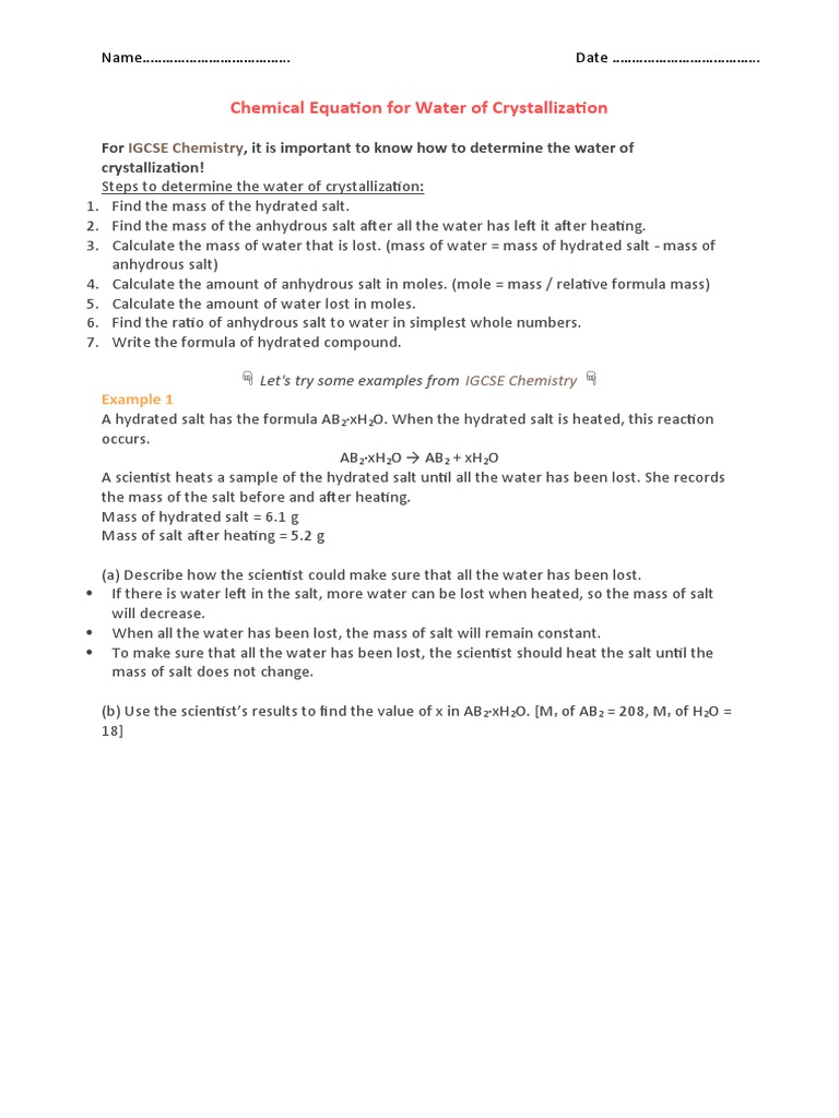 Calculating Water of Crystallization | PDF | Nature | Physical Chemistry