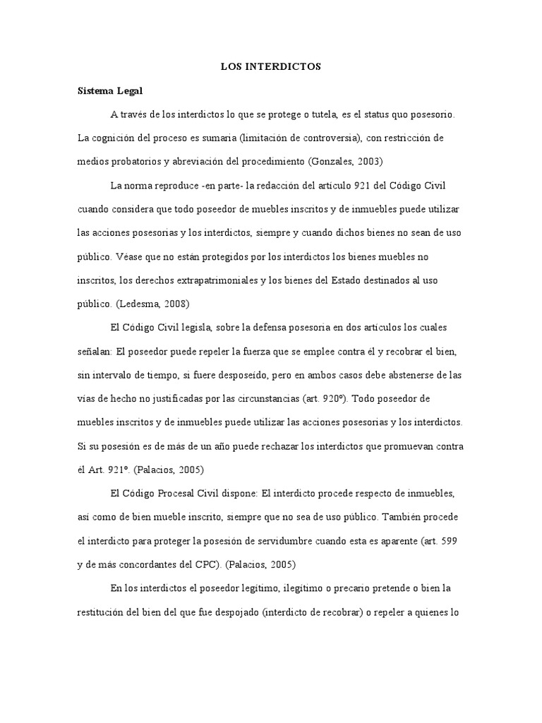 Los Interdictos | PDF | Posesión (Ley) | Ley procesal