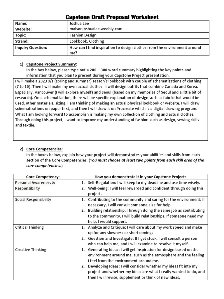 CLC 12 - Capstone Draft Proposal Worksheet | PDF | Fashion | Clothing