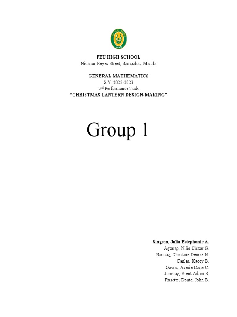 PETA 1.2 Christmas Lantern Design (11 STEM-7, Group 1) | PDF | Function (Mathematics) | Algebra