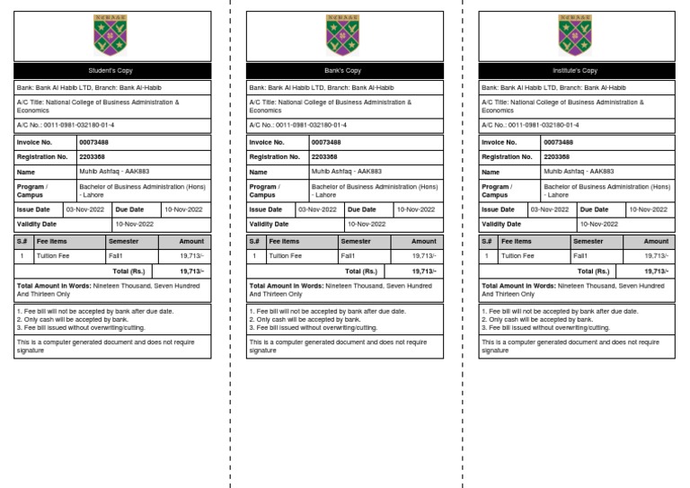 Student's Copy Bank's Copy Institute's | PDF