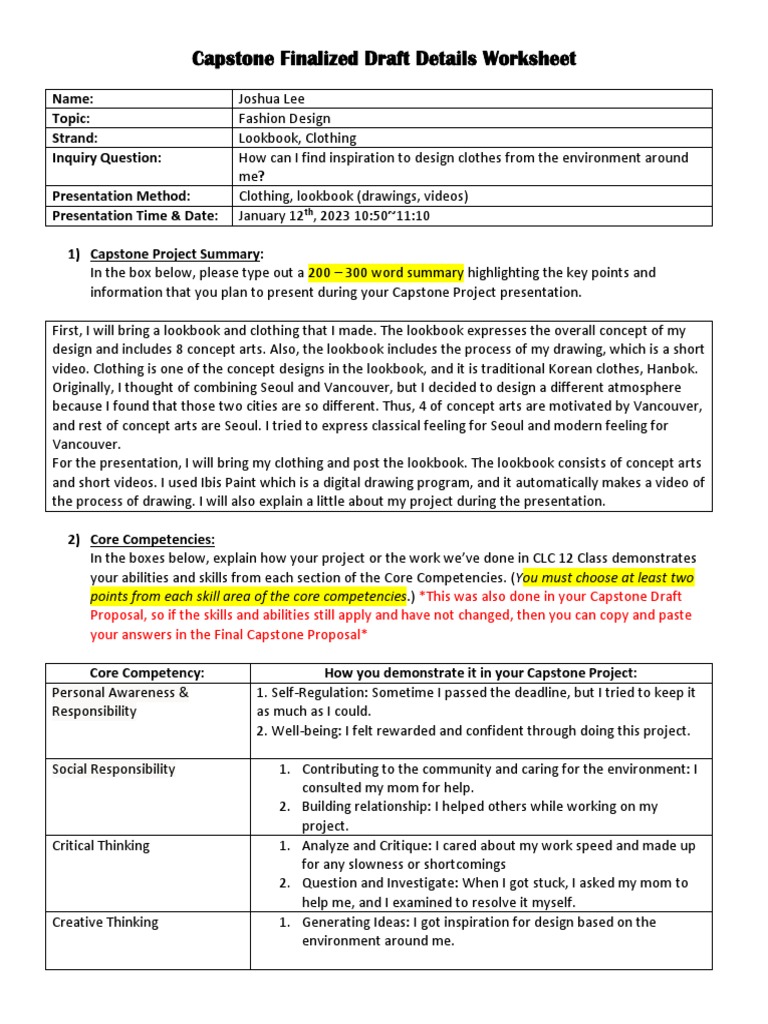 Capstone Finalized Draft Details Worksheet | PDF | Thought | Drawing