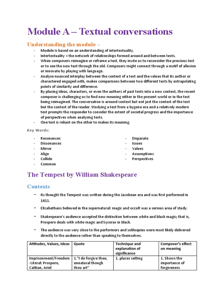 2020 EA Module A Hag Seed Tempest Notes Islac | PDF | The Tempest | Thou