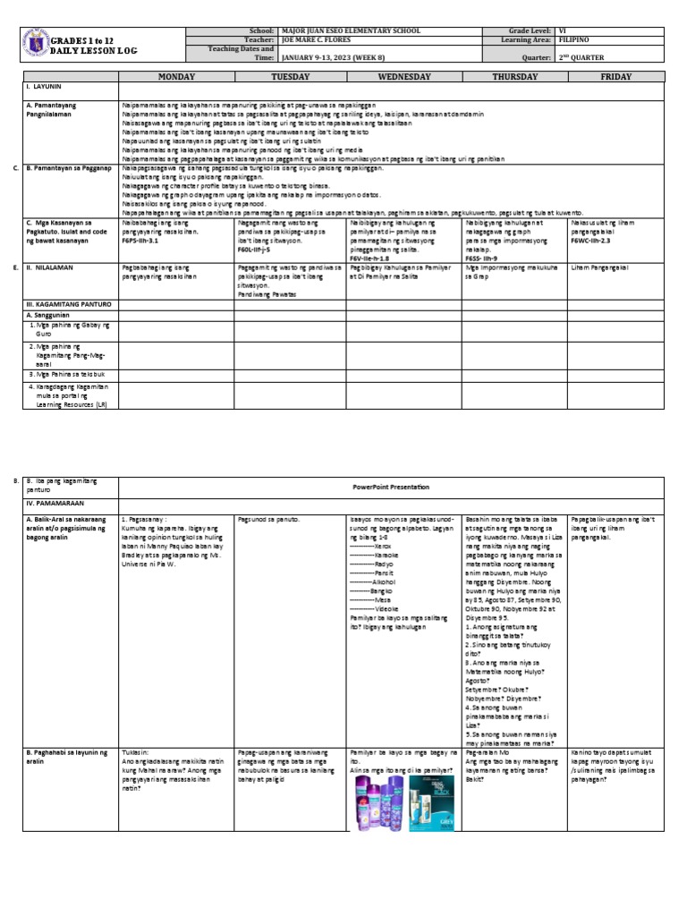 DLL Filipino 6 q2 w8 | PDF
