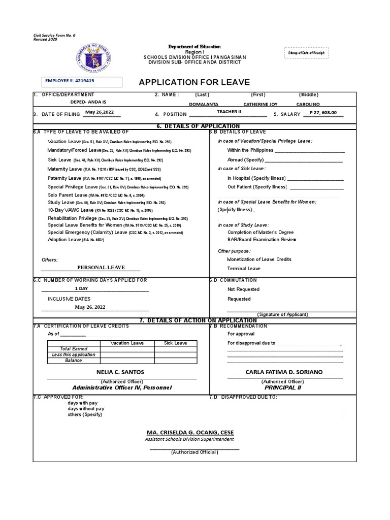 FORM 6 Leave | Download Free PDF | Sick Leave | Parental Leave