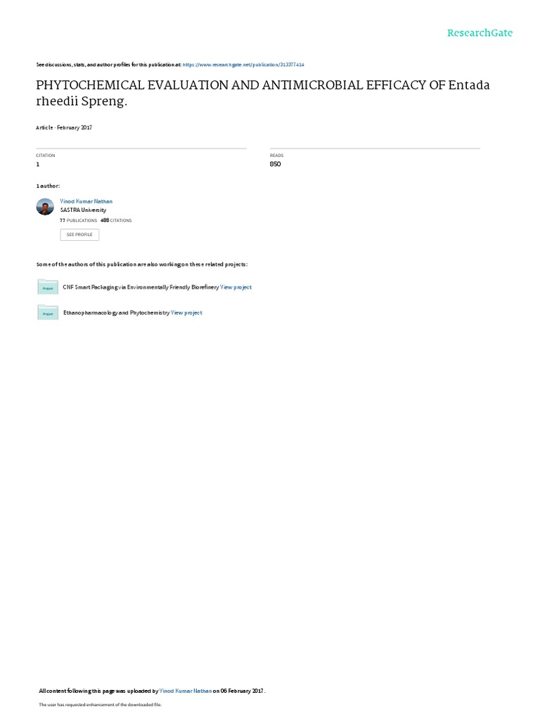 Phytochemical and Antimicrobial Study of Entada rheedii | PDF ...