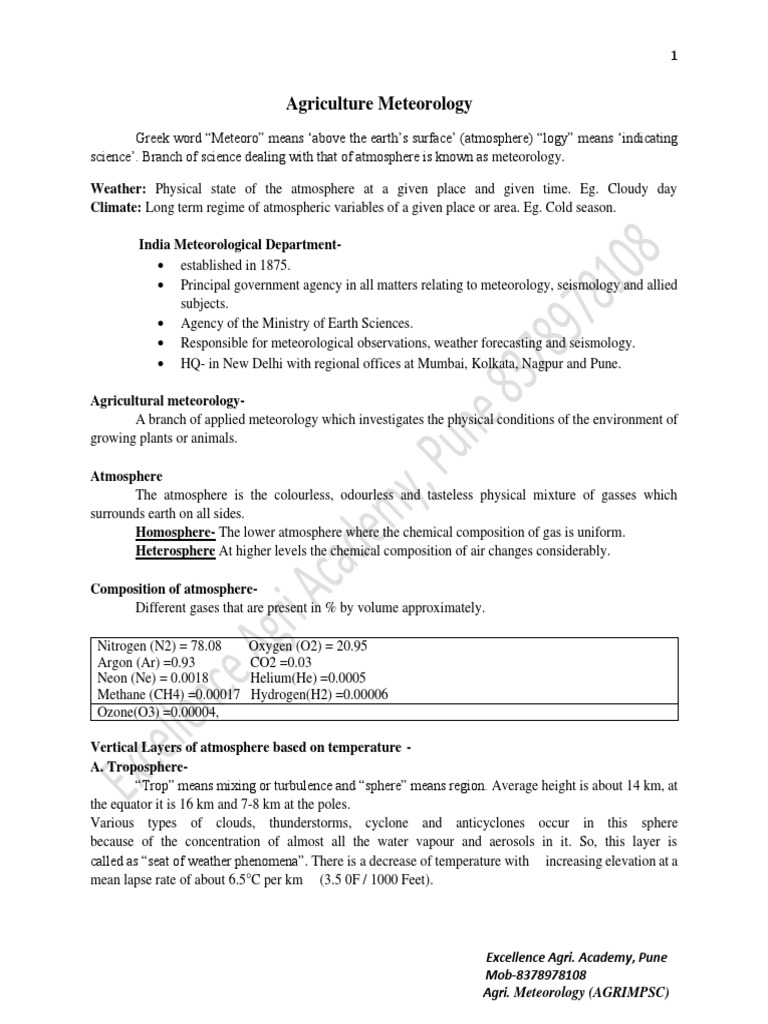 Agri Meteorology Notes - 7747323 | PDF | Atmosphere Of Earth | Humidity