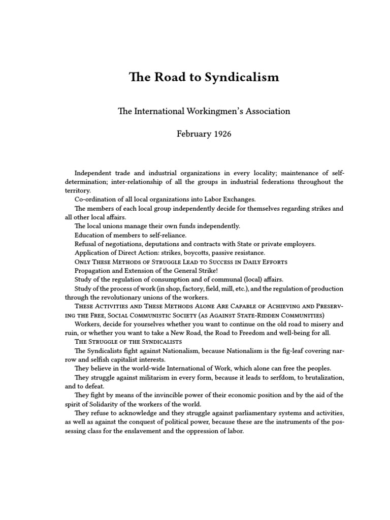The Road To Syndicalism | PDF | Syndicalism | Strike Action
