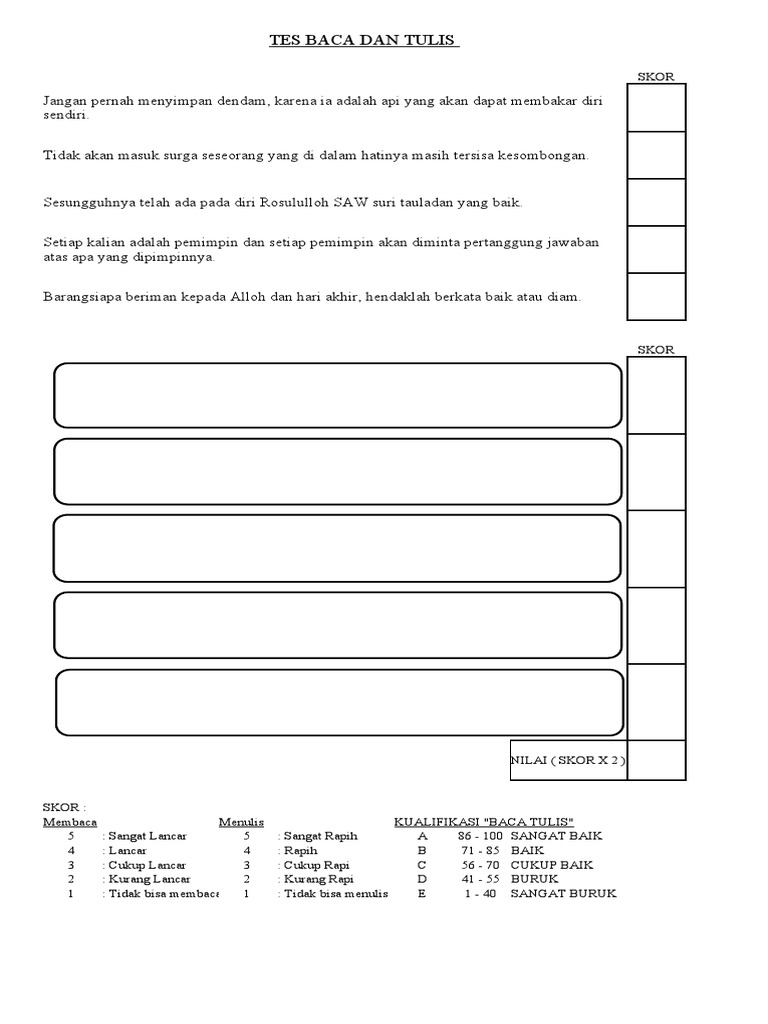 SOAL TEST Baca Tulis PPDB | PDF