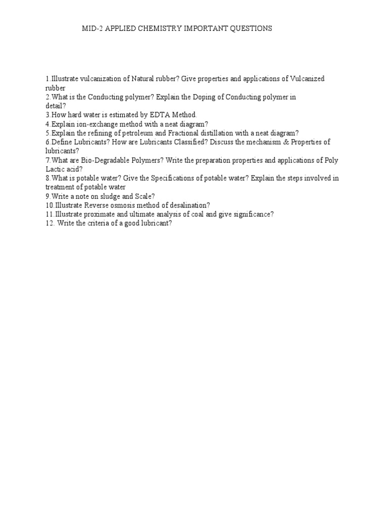 Applied Chemistry Mid-2 Important Questions | PDF