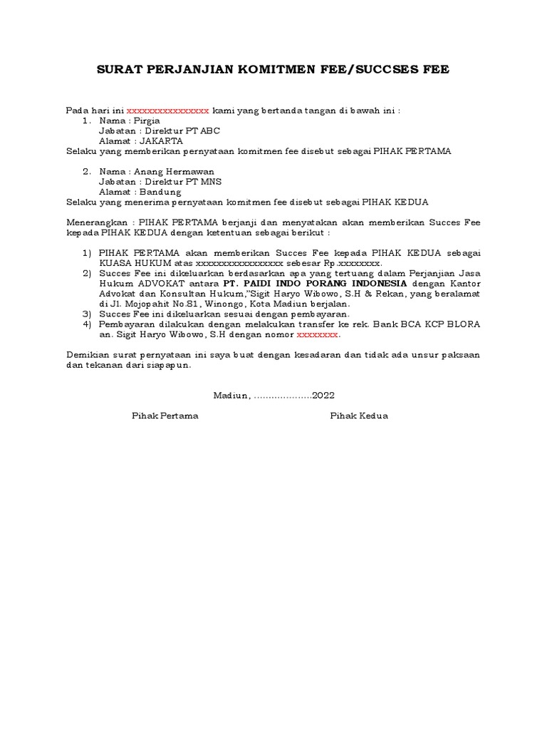 Surat Perjanjian Komitmen Fee | PDF Surat Perjanjian Komitmen Fee | PDF
