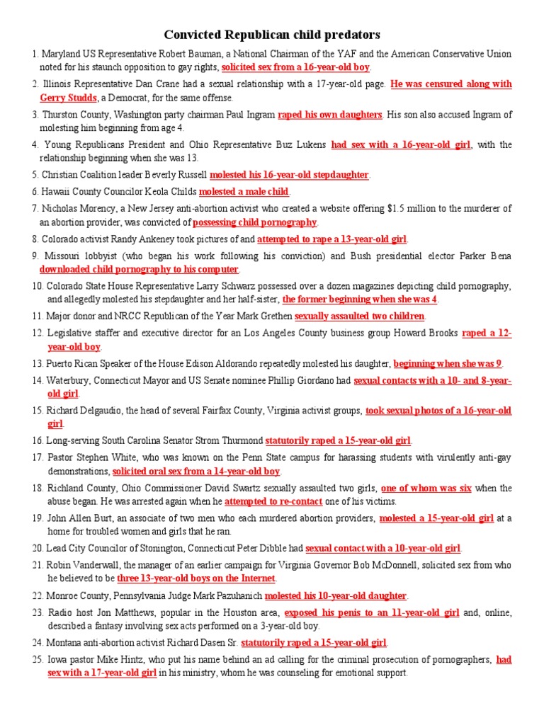 Convicted Republican Child Predators | PDF | Sexual Assault | Politics ...