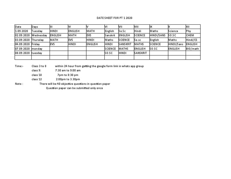 Date Sheet | PDF | Career & Growth